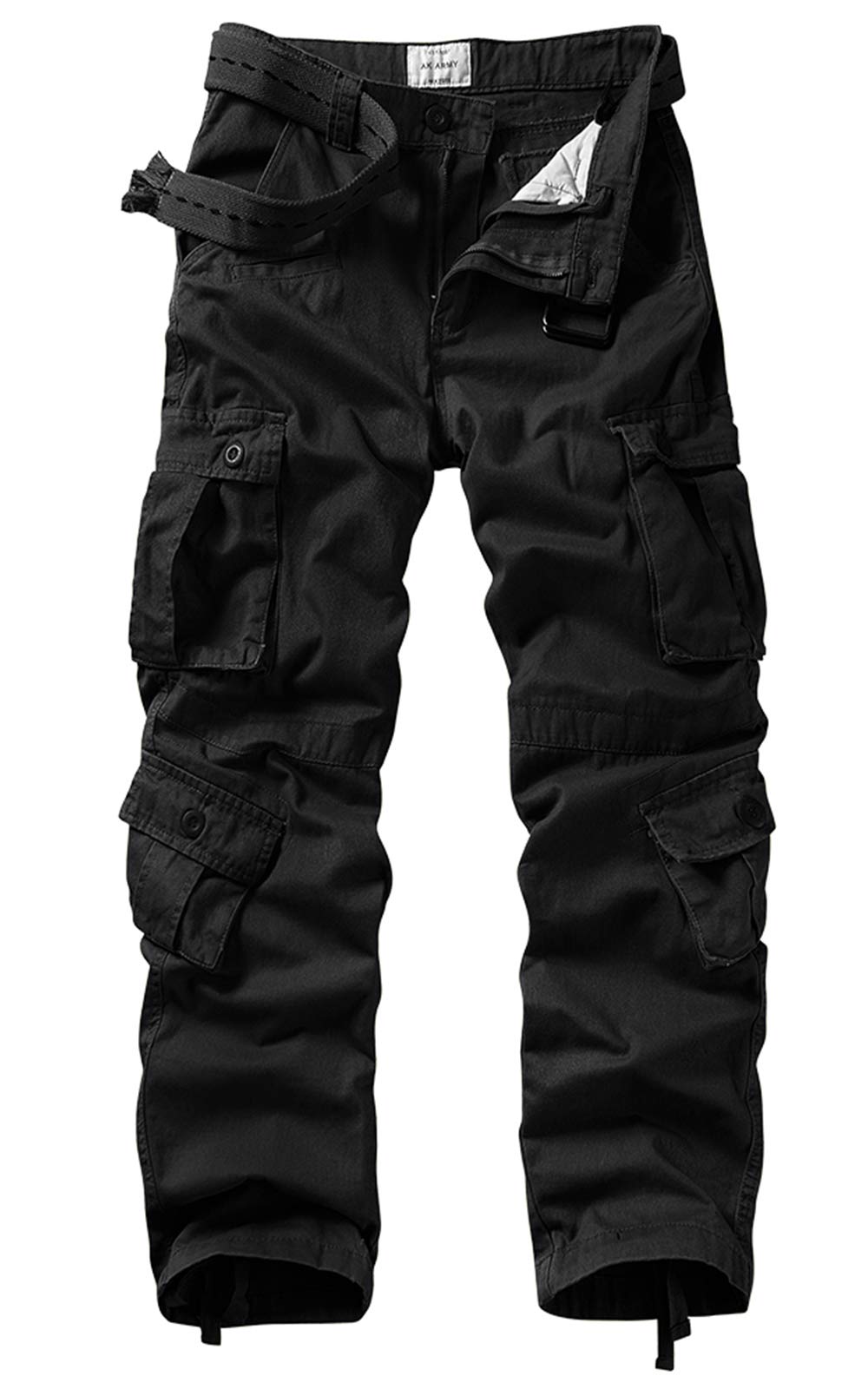 AKARMY Men's Casual Relaxed Fit Cargo Pants with Pockets, Outdoor Camo Cotton Work Pants for Men(No Belt) 3354 Black 36