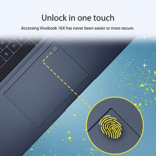 ASUS VivoBook 16X Laptop, 16” WUXGA (1920 x 1200) 16:10 Display, AMD Ryzen 5 5600H CPU, AMD Radeon™ Vega 7 Graphics, 8GB RAM, 512GB SSD, Fingerprint Sensor, Windows 11 Home, Quiet Blue, M1603QA-DS52