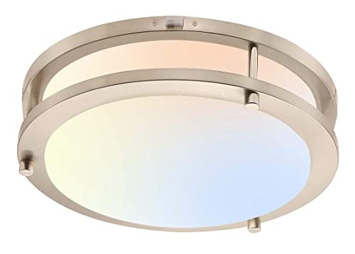 CLOUDY BAY LED Flush Mount Ceiling Light,10 inch,120V 17W Dimmable 1050lm,3000K/4000K/5000K Adjustable,CRI 90+, ETL Listed/ JA8, for Kitchen,Hallway,Stairwell,Damp Location, Brushed Nickel