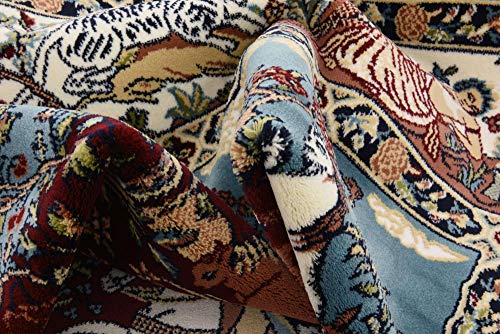Unique Loom Narenj Collection Classic Traditional Hunting Scene Textured Design Area Rug, Rectangular 5' 0" x 8' 0", Burgundy/Tan