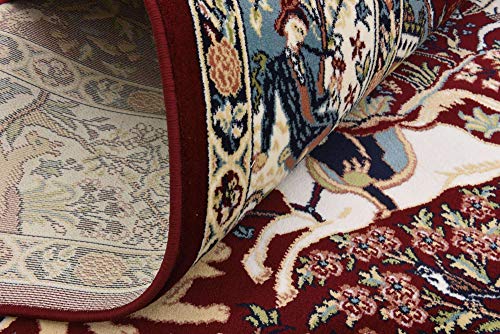 Unique Loom Narenj Collection Classic Traditional Hunting Scene Textured Design Area Rug, Rectangular 5' 0" x 8' 0", Burgundy/Tan