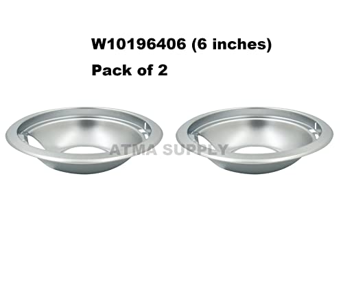 W10196405 and W10196406 Chrome Oil Drip Pans Replacement Set Compatible with Whirlpool Electric Range- Includes 2 6-Inch and 2 8-Inch Pans, 4 Pack, Silver