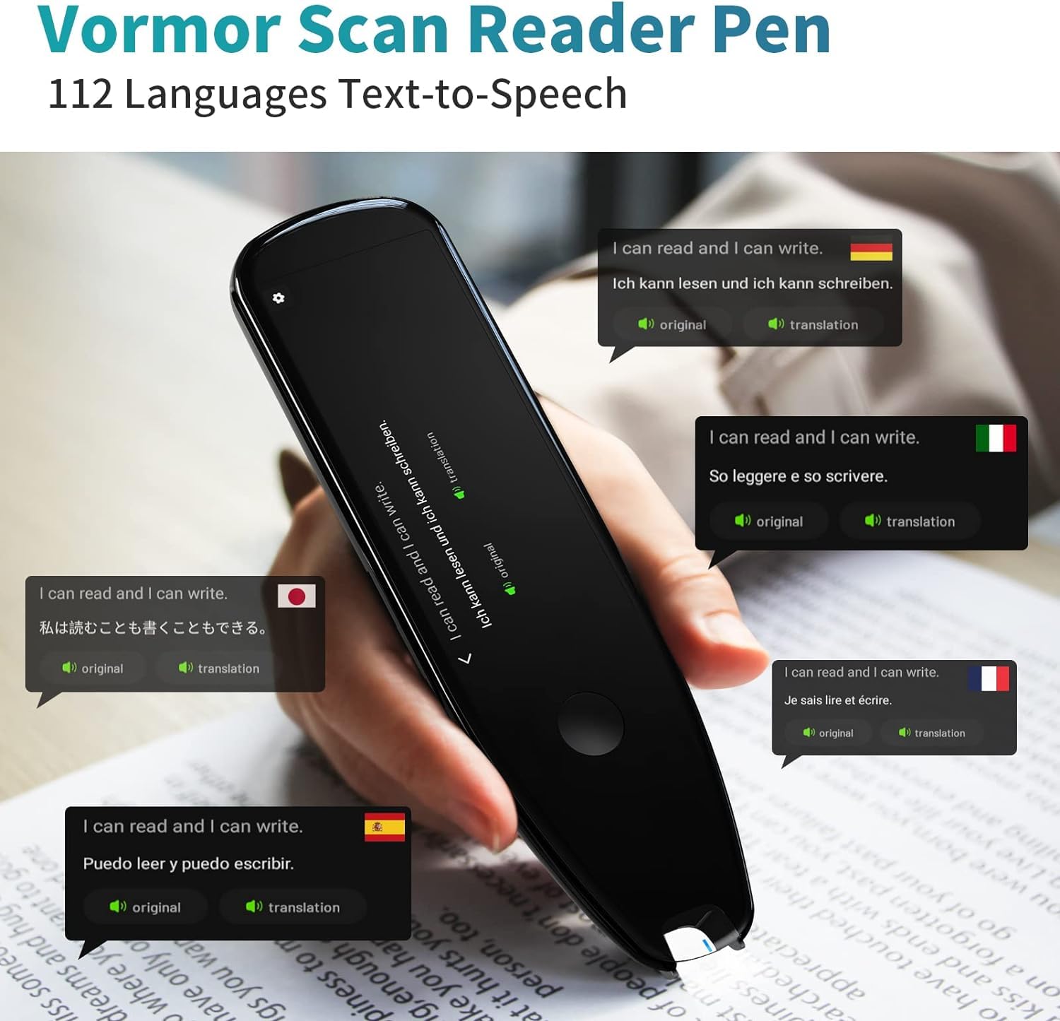 Pen Scanner and Reader,Smartpen,Real Time Book Reader Scanning Pen with LCD Touchscreen, 112 Language Digital Reader Pen Voice Language Translator Device, Speech and Scan to Translate