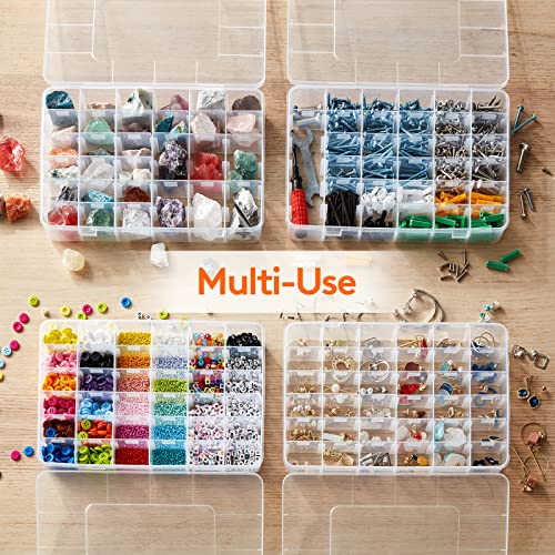 Lifewit 2 Pack 36 Grids Clear Stackable Plastic Organizer Storage Box Container with Adjustable Dividers for Beads, Art DIY, Crafts, Jewelry, Fishing Tackle with 5 Sheet Label Stickers