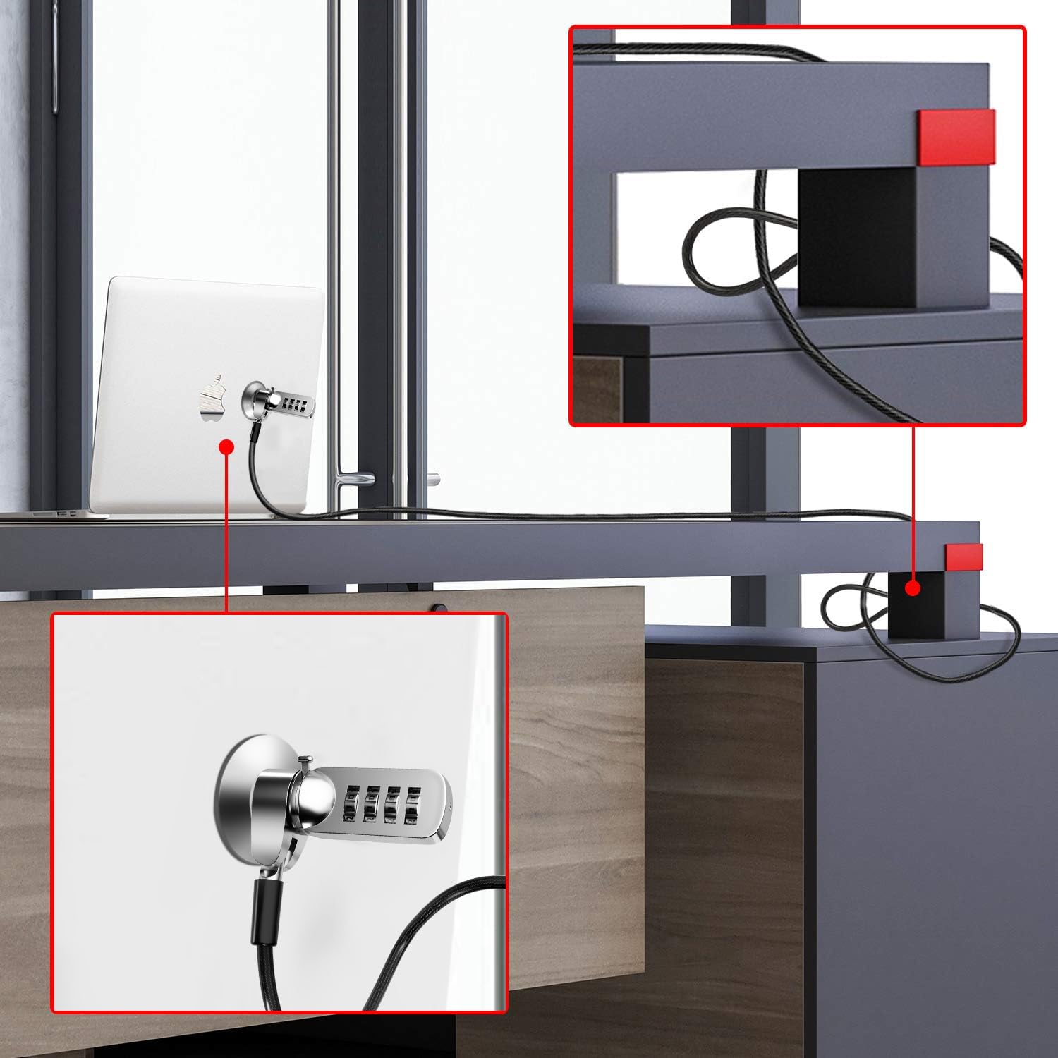 Computer Laptop Cable Lock • Slot Plate 6.23ft Cable • Security Computer Combination Lock • 4 Digital Password Protection Cable • Anti Theft Lock and Notebook Other Device