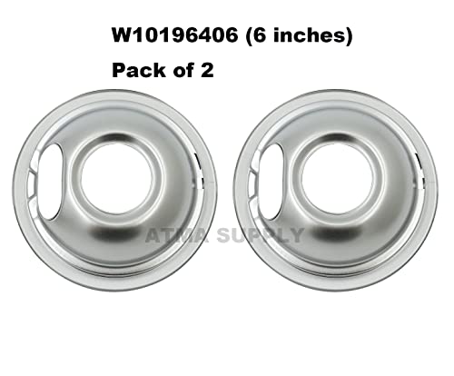 W10196405 and W10196406 Chrome Oil Drip Pans Replacement Set Compatible with Whirlpool Electric Range- Includes 2 6-Inch and 2 8-Inch Pans, 4 Pack, Silver