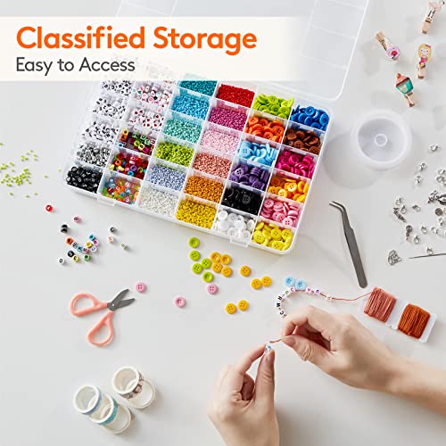 Lifewit 2 Pack 36 Grids Clear Stackable Plastic Organizer Storage Box Container with Adjustable Dividers for Beads, Art DIY, Crafts, Jewelry, Fishing Tackle with 5 Sheet Label Stickers