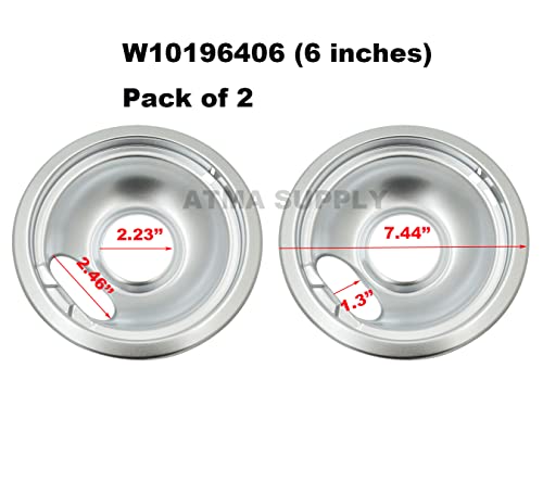 W10196405 and W10196406 Chrome Oil Drip Pans Replacement Set Compatible with Whirlpool Electric Range- Includes 2 6-Inch and 2 8-Inch Pans, 4 Pack, Silver