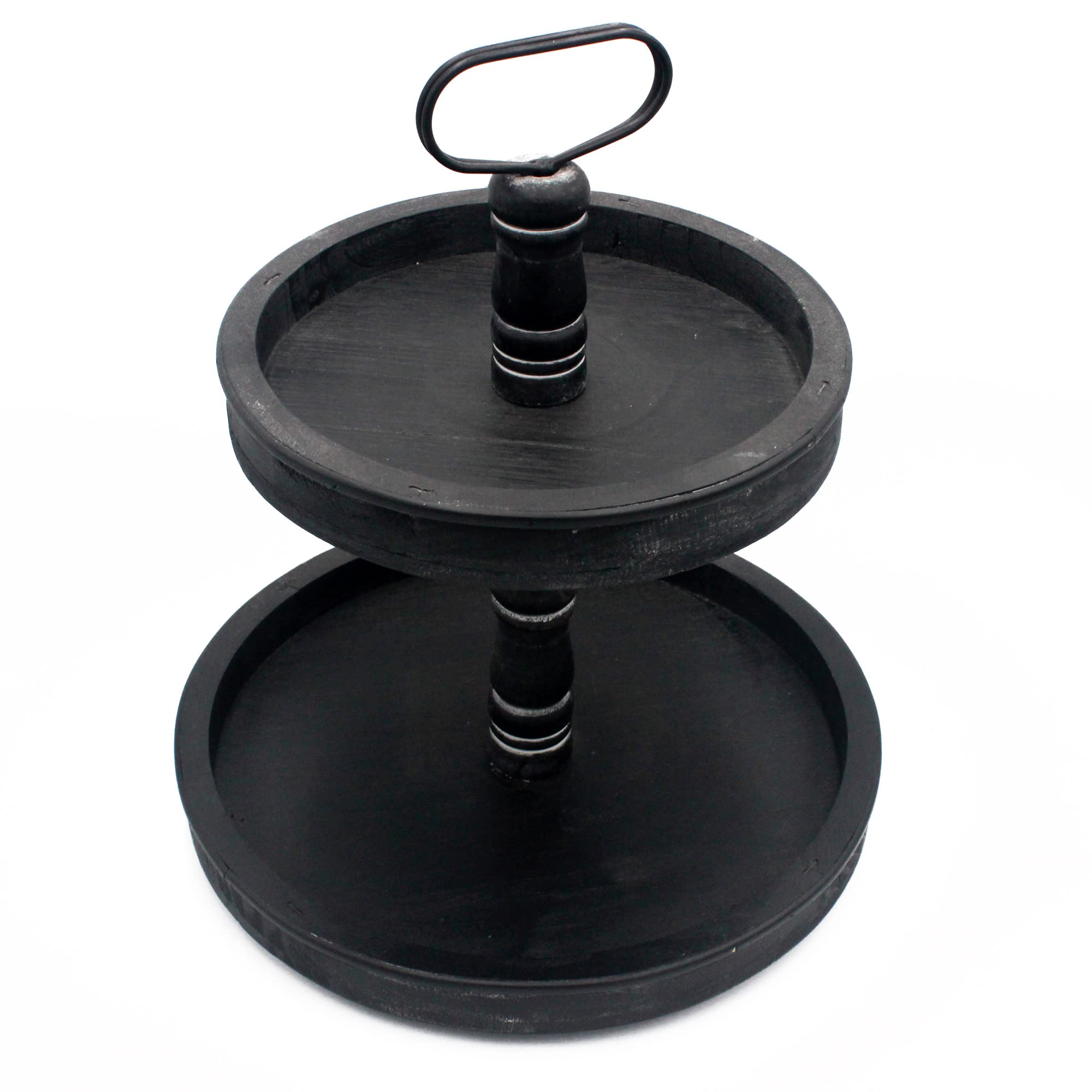 Rustic Decorative Two Tiered Tray,Farmhouse 2-Tier Serving Tray with Metal Handle (Rustic Black)