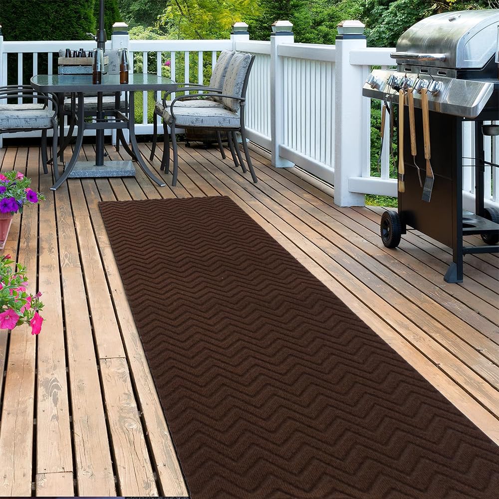 LITA Customized Size Hallway Runner Rug with Rubber Backing, Backed Non-Slip Waterproof, Washable Outdoor Indoor Carpet for Floor, Entryway, Kitchen, Laundry, Balcony, Garage, Brown Triangle, 2' x 10'