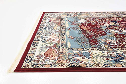 Unique Loom Narenj Collection Classic Traditional Hunting Scene Textured Design Area Rug, Rectangular 5' 0" x 8' 0", Burgundy/Tan
