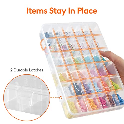 Lifewit 2 Pack 36 Grids Clear Stackable Plastic Organizer Storage Box Container with Adjustable Dividers for Beads, Art DIY, Crafts, Jewelry, Fishing Tackle with 5 Sheet Label Stickers