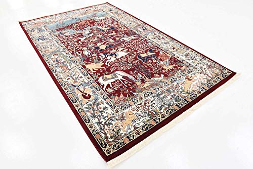 Unique Loom Narenj Collection Classic Traditional Hunting Scene Textured Design Area Rug, Rectangular 5' 0" x 8' 0", Burgundy/Tan