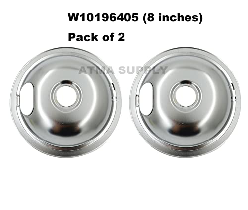 W10196405 and W10196406 Chrome Oil Drip Pans Replacement Set Compatible with Whirlpool Electric Range- Includes 2 6-Inch and 2 8-Inch Pans, 4 Pack, Silver