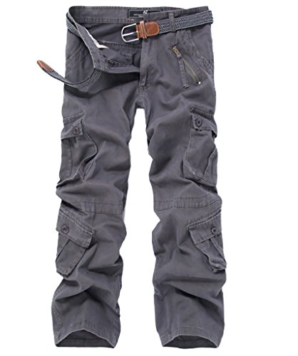 Elonglin Mens Military Combat Pants Cargo Trousers Multipockets Gray W 27 (Asian 28)