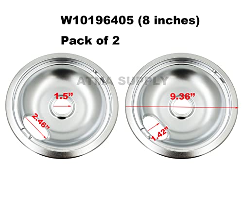 W10196405 and W10196406 Chrome Oil Drip Pans Replacement Set Compatible with Whirlpool Electric Range- Includes 2 6-Inch and 2 8-Inch Pans, 4 Pack, Silver