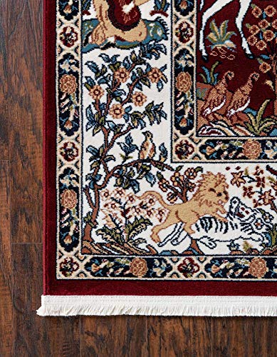 Unique Loom Narenj Collection Classic Traditional Hunting Scene Textured Design Area Rug, Rectangular 5' 0" x 8' 0", Burgundy/Tan