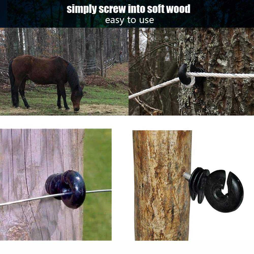 50 Pcs Black Electric Fence Insulator Screw-in Insulator Fence Ring Post Wood Post Insulator and 1 Pc Insulator Socket Tool(Grid System Accessories for Animal Husbandry Electronic)