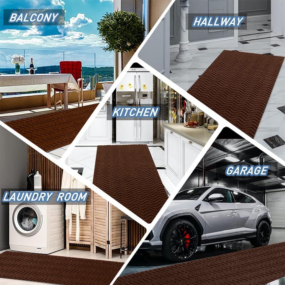 LITA Customized Size Hallway Runner Rug with Rubber Backing, Backed Non-Slip Waterproof, Washable Outdoor Indoor Carpet for Floor, Entryway, Kitchen, Laundry, Balcony, Garage, Brown Triangle, 2' x 10'