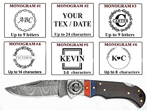 Lara Eagle Personalised Damascus Pocket Knife for Men - 133 Layer Solid Steel Handmade Folding Hunting Knives with Sharpner and Leather Pouch - Best Knife for Camping Hunting Hiking - Father’s Day Gifts for Men Husband Dad