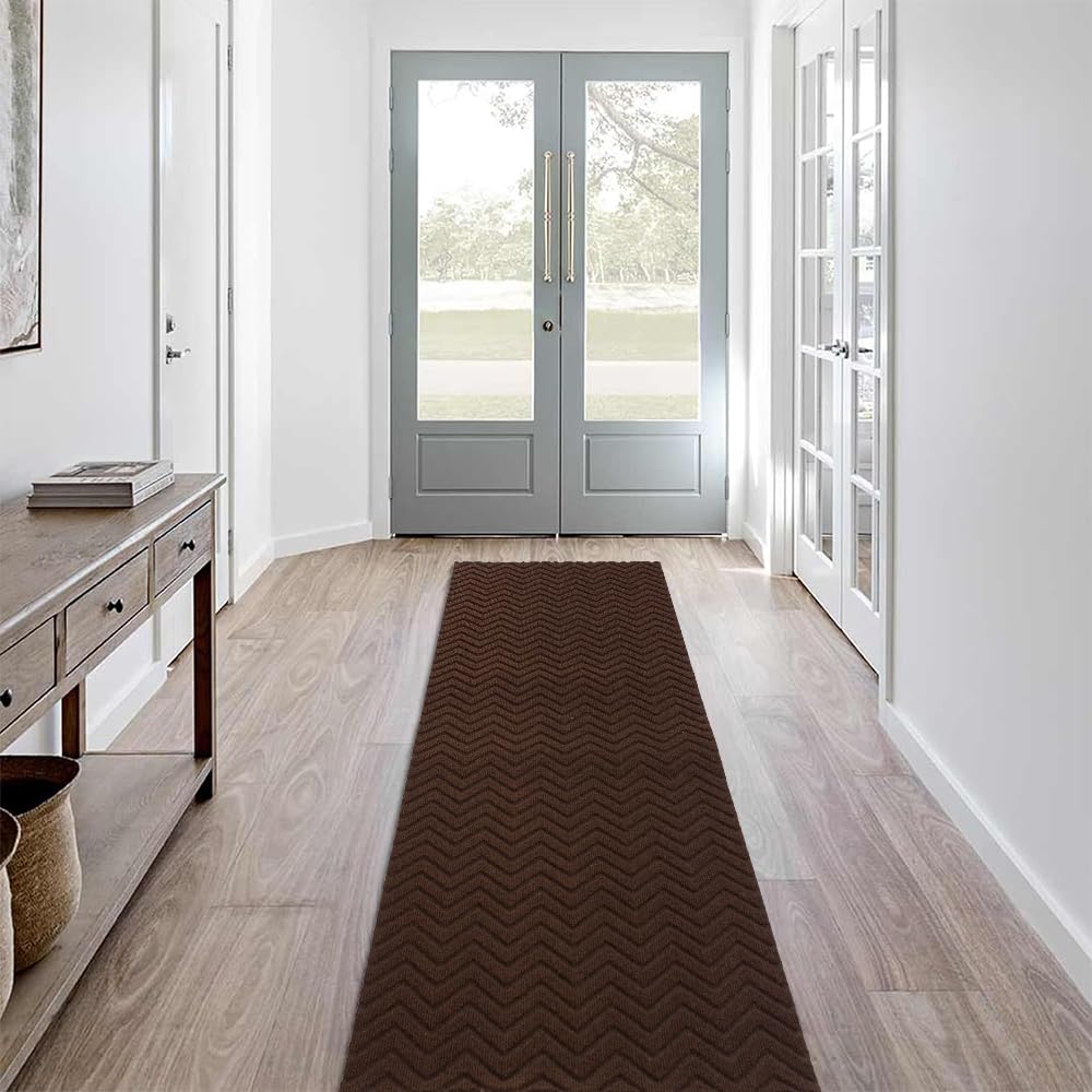 LITA Customized Size Hallway Runner Rug with Rubber Backing, Backed Non-Slip Waterproof, Washable Outdoor Indoor Carpet for Floor, Entryway, Kitchen, Laundry, Balcony, Garage, Brown Triangle, 2' x 10'