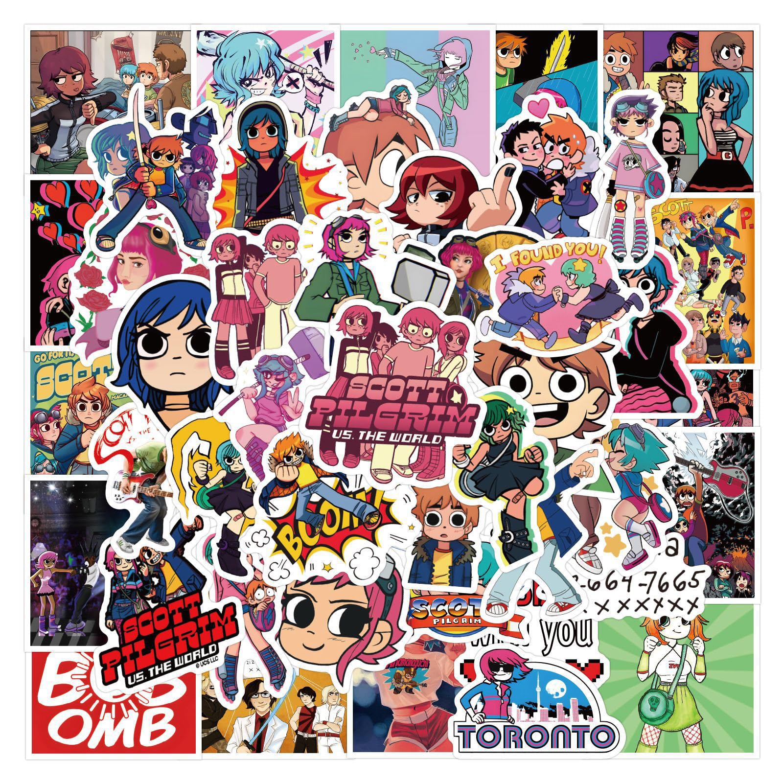 55 Pcs Scott Pilgrim Stickers Waterproof Vinyl Stickers for Water Bottles Laptop Skateboard Luggage Computer Stickers for Teens Girls Kids (Scott Pilgrim)