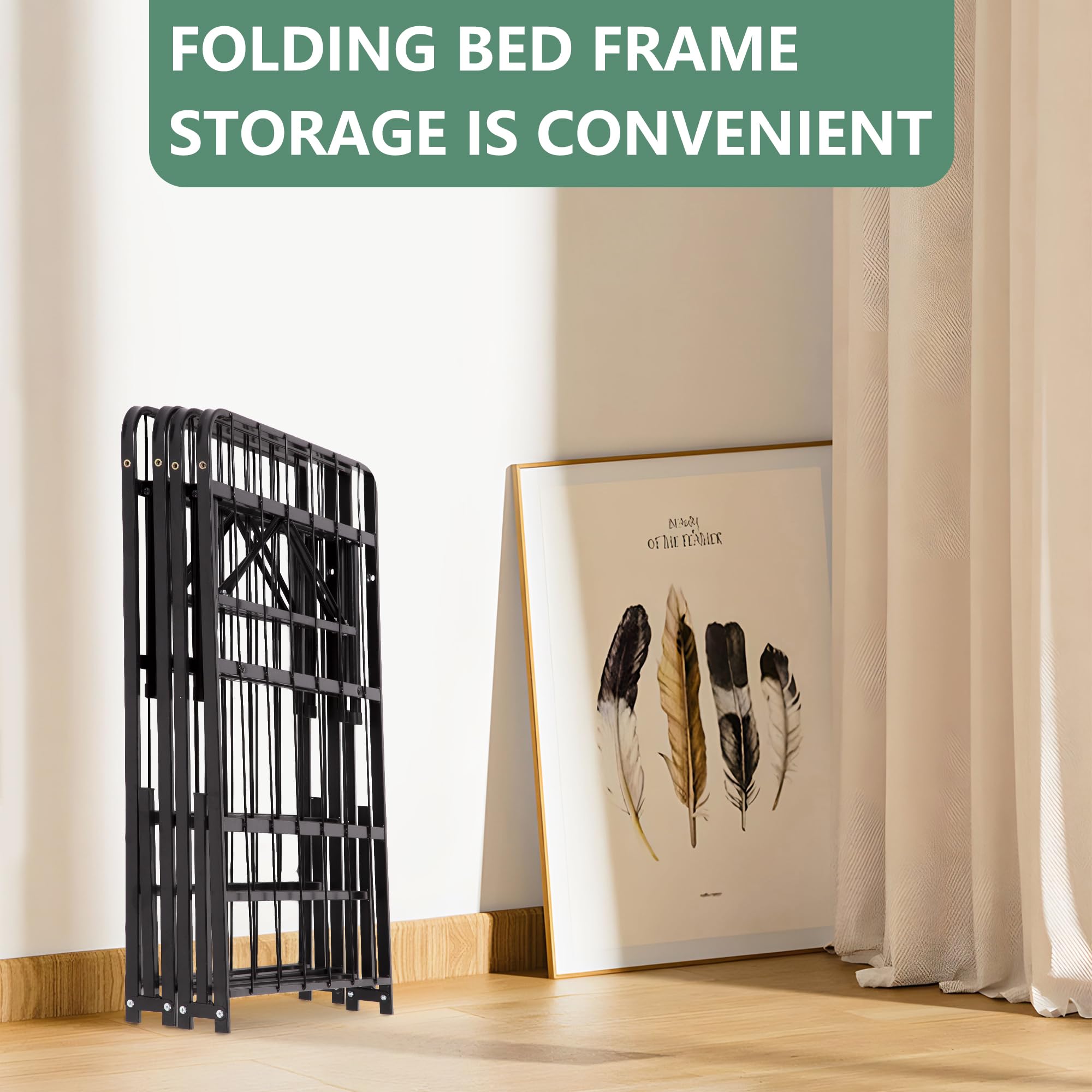 PayLessHere 14 Inch Metal Bed Frame Folding Bed Frame Heavy Duty Steel Slat Platform Bed Frame Mattress Foundation Box Spring Replacement Noise-Free Easy Assembly,Black Short Queen