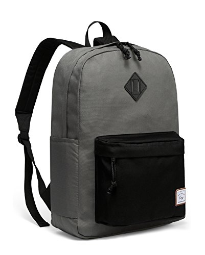Kasqo Lightweight School Backpack, Water-Resistant Casual College Bookbag for Men Women Teen Girls Boys, Gray and Black