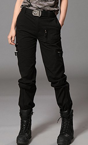 chouyatou Women's Military Straight Fit Stylish Combat Cargo Slacks Pants (X-Large, Black)