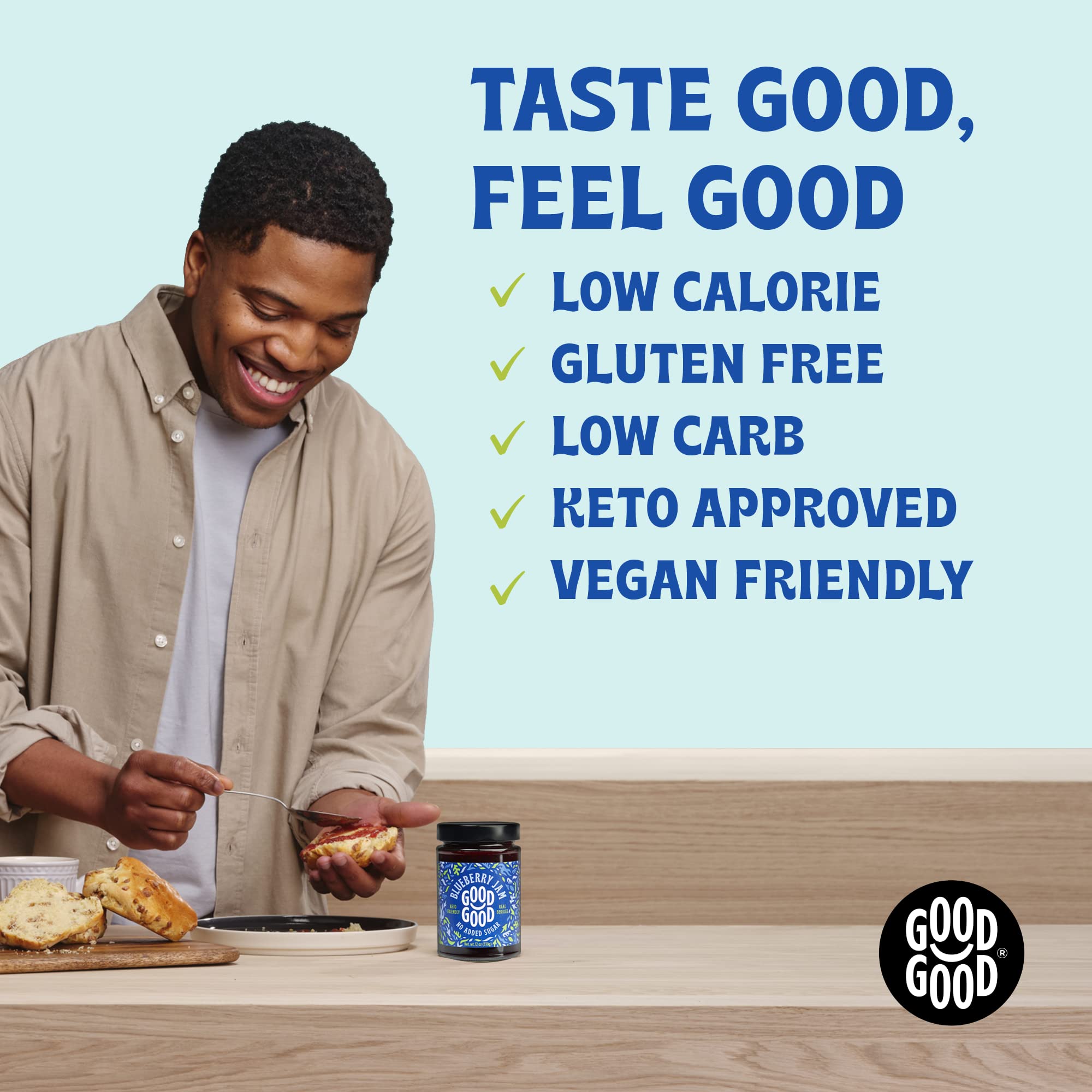 Good Good No Added Sugar Blueberry Jam - Keto Friendly Jelly - Low Carb, Low-Calorie and Vegan - Diabetic Friendly - 12oz / 330g (Pack of 2)