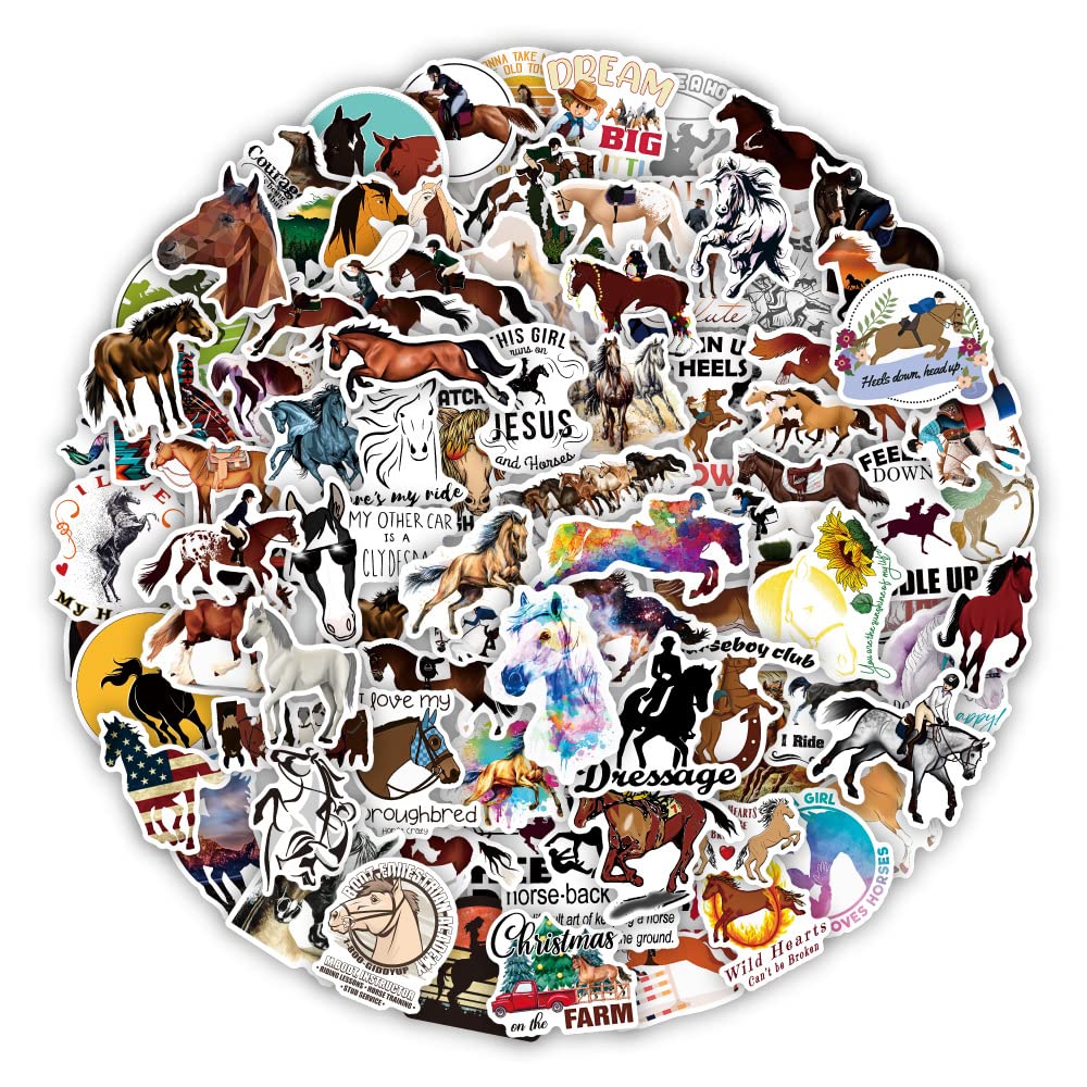 100pcs Horse Stickers, Cute Horse Riding Water Bottle Bulk Stickers for Kids, Vinyl Fall Stickers for Laptop, Horse Gifts for Girls Women Kids (Horse Stickers)