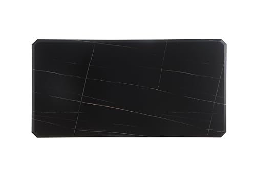 Maotifeys Modern Marble Dining Table,71" Rectangle Black Faux Marble Top Dining Table with Brushed Metal Pedestal Base,Kitchen Table for 6-8 Person Dinner Table for Dining Room,Living Room,Home Office