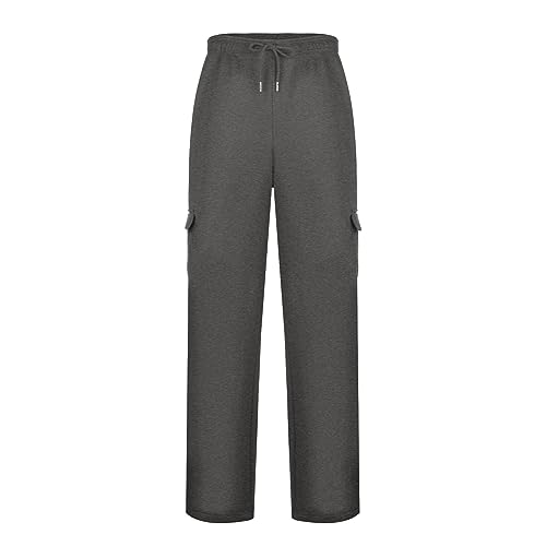 Womens High Waisted Cargo Pants with Drawstring Athletic Workout Fleece Sweatpants Combat Military Trousers Wide Leg Casual Pants 4 Pockets Dark Gray