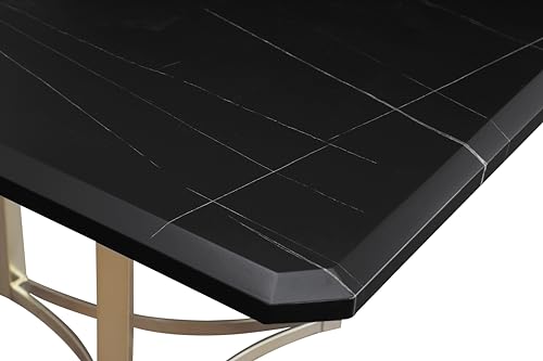 Maotifeys Modern Marble Dining Table,71" Rectangle Black Faux Marble Top Dining Table with Brushed Metal Pedestal Base,Kitchen Table for 6-8 Person Dinner Table for Dining Room,Living Room,Home Office