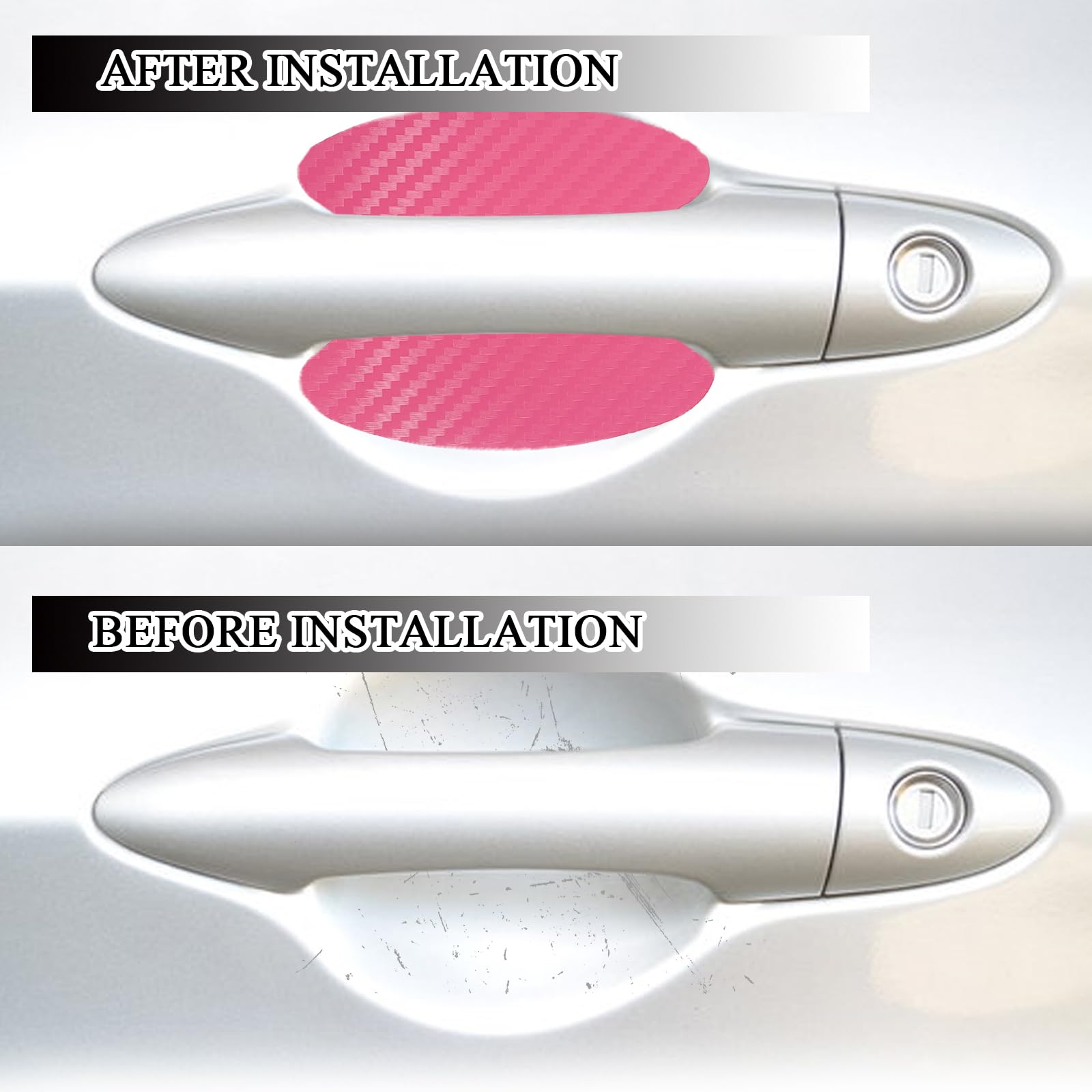 Msyuusr 4 PCS Car Door Handle Sticker, Carbon Fiber Anti-Scratches Car Door Cup Protector, Universal Auto Door Handle Protective Film for Most Car Handles (Pink)