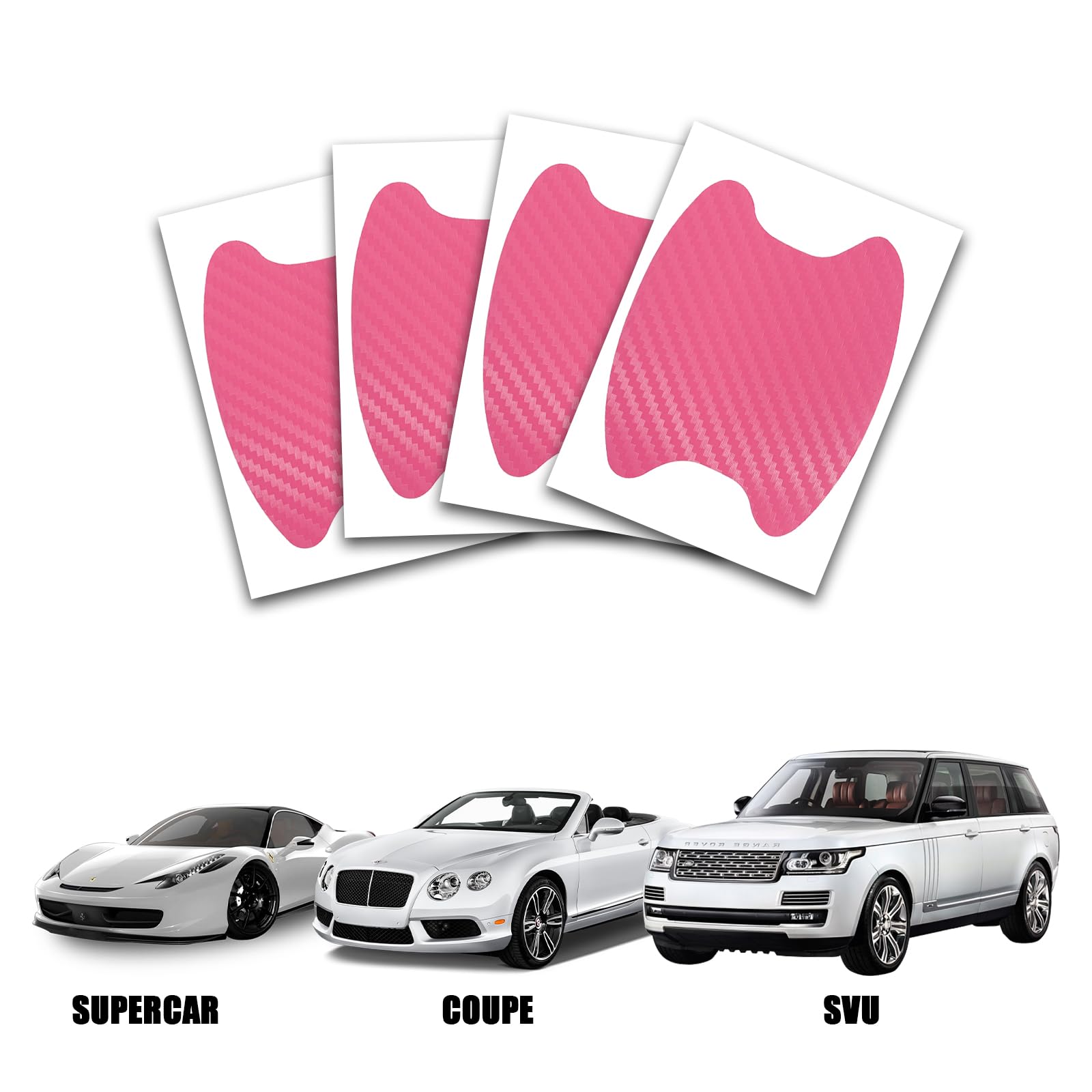 Msyuusr 4 PCS Car Door Handle Sticker, Carbon Fiber Anti-Scratches Car Door Cup Protector, Universal Auto Door Handle Protective Film for Most Car Handles (Pink)