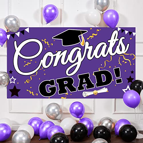 Bunny Chorus Graduation Decorations 2023 Party Backdrop Banner, Extra Large 71" x 40" Purple Black Photo Booth Props Decorations, Congrats Grad Home for Outdoor Indoor Supplies