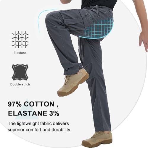 Men's Cargo Pants Casual Cotton Elastic Waist Work Pants Military Combat Tactical Cargo Pants with 7 Pockets,Dark Gray 2XL