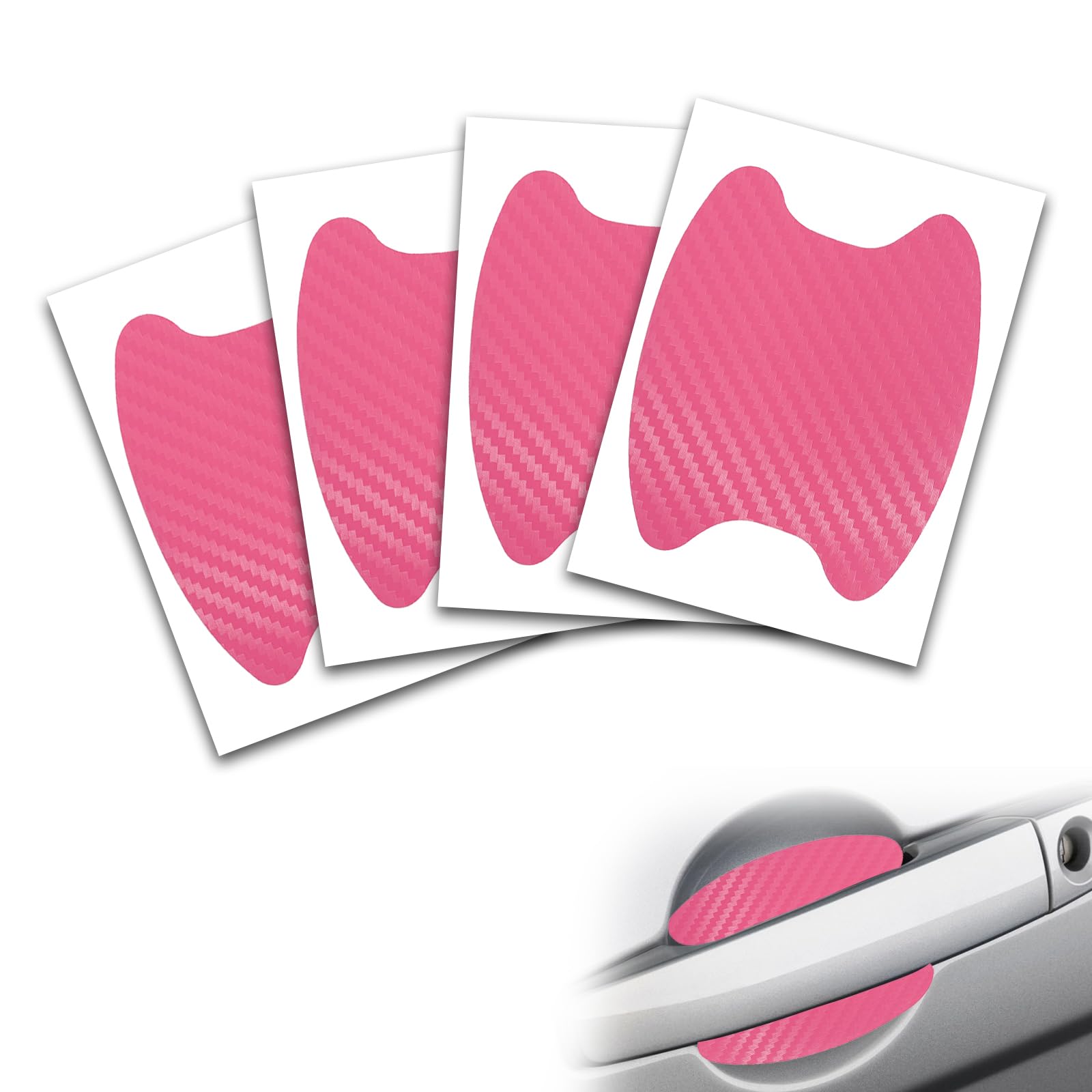 Msyuusr 4 PCS Car Door Handle Sticker, Carbon Fiber Anti-Scratches Car Door Cup Protector, Universal Auto Door Handle Protective Film for Most Car Handles (Pink)