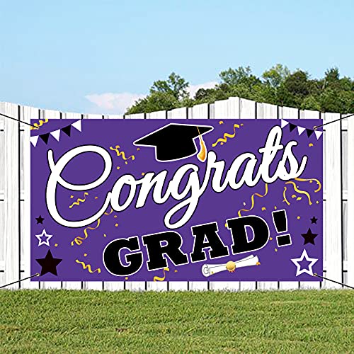 Bunny Chorus Graduation Decorations 2023 Party Backdrop Banner, Extra Large 71" x 40" Purple Black Photo Booth Props Decorations, Congrats Grad Home for Outdoor Indoor Supplies
