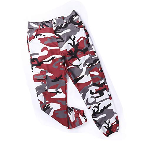 FULA-bao Women High Waist Cargo Pants Casual Active Loose Fit Military Multi-Pockets Hip Hop Jogger Pants Trousers (Camo Wine Red, XXL)