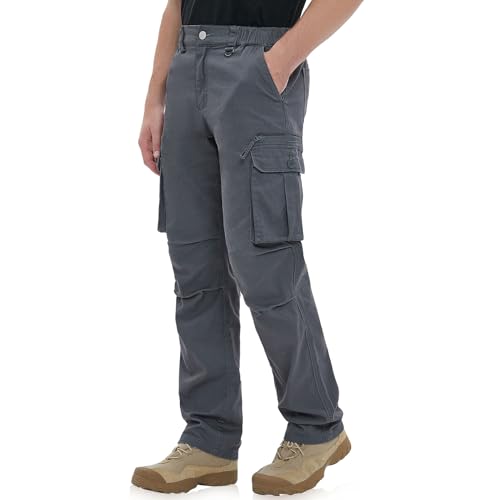 Men's Cargo Pants Casual Cotton Elastic Waist Work Pants Military Combat Tactical Cargo Pants with 7 Pockets,Dark Gray 2XL