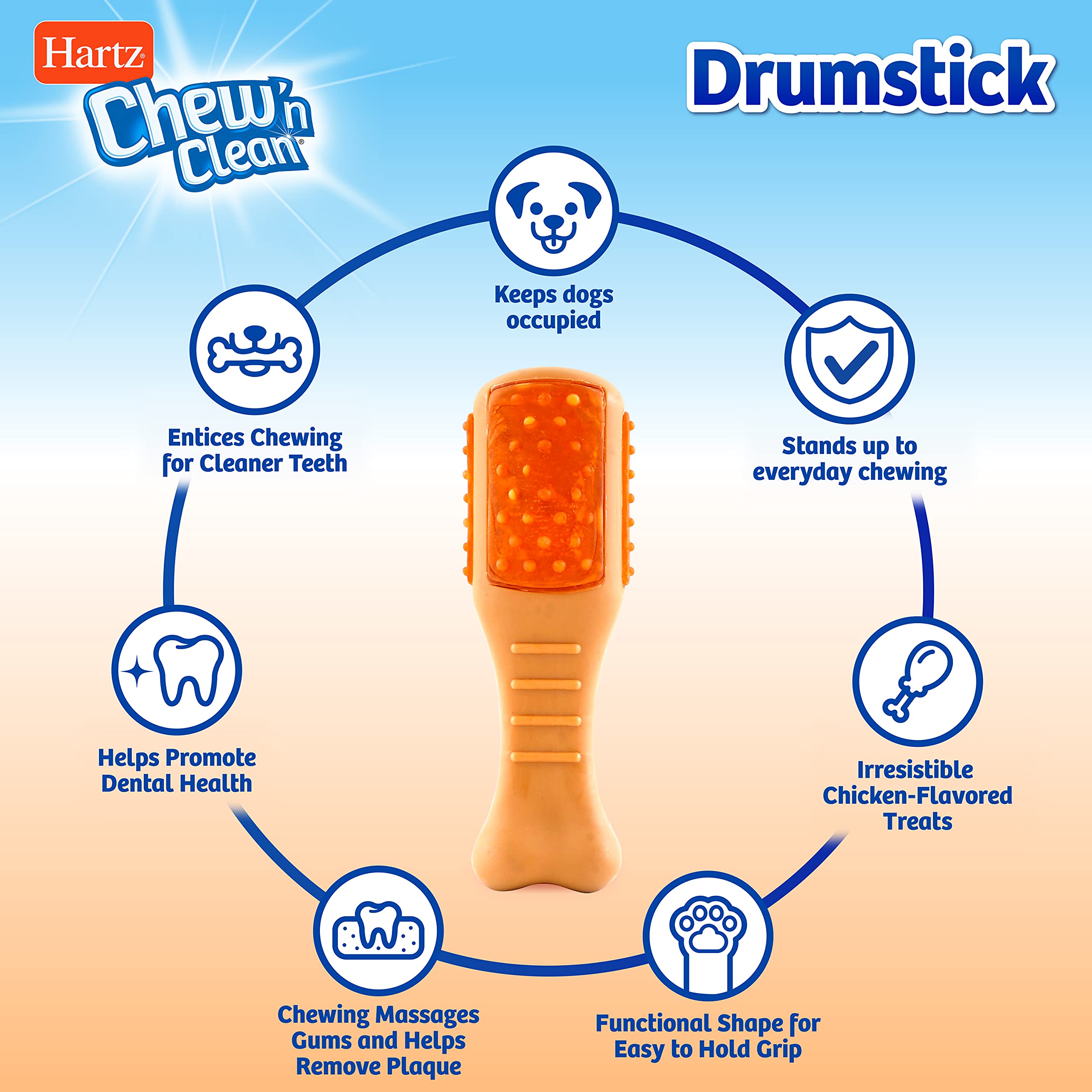 Hartz Chew ‘n Clean Chicken Flavored Drumstick Dog Treat & Chew Toy, Small, 2 Pack