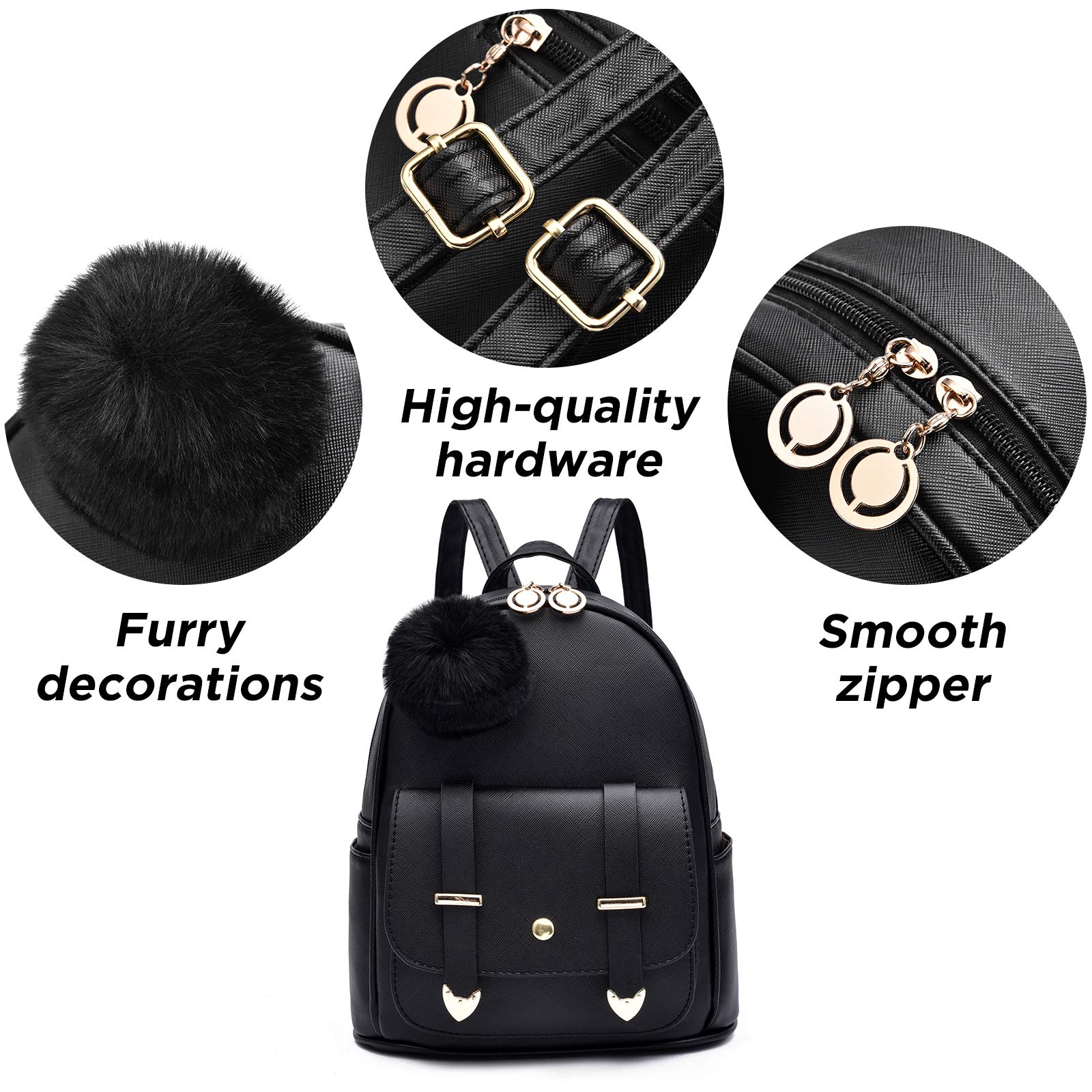 I IHAYNER Girls Fashion Backpack Mini Backpack Purse for Women Teenage Girls Purses PU Leather Pompom Backpack Shoulder Bag Bright Blue