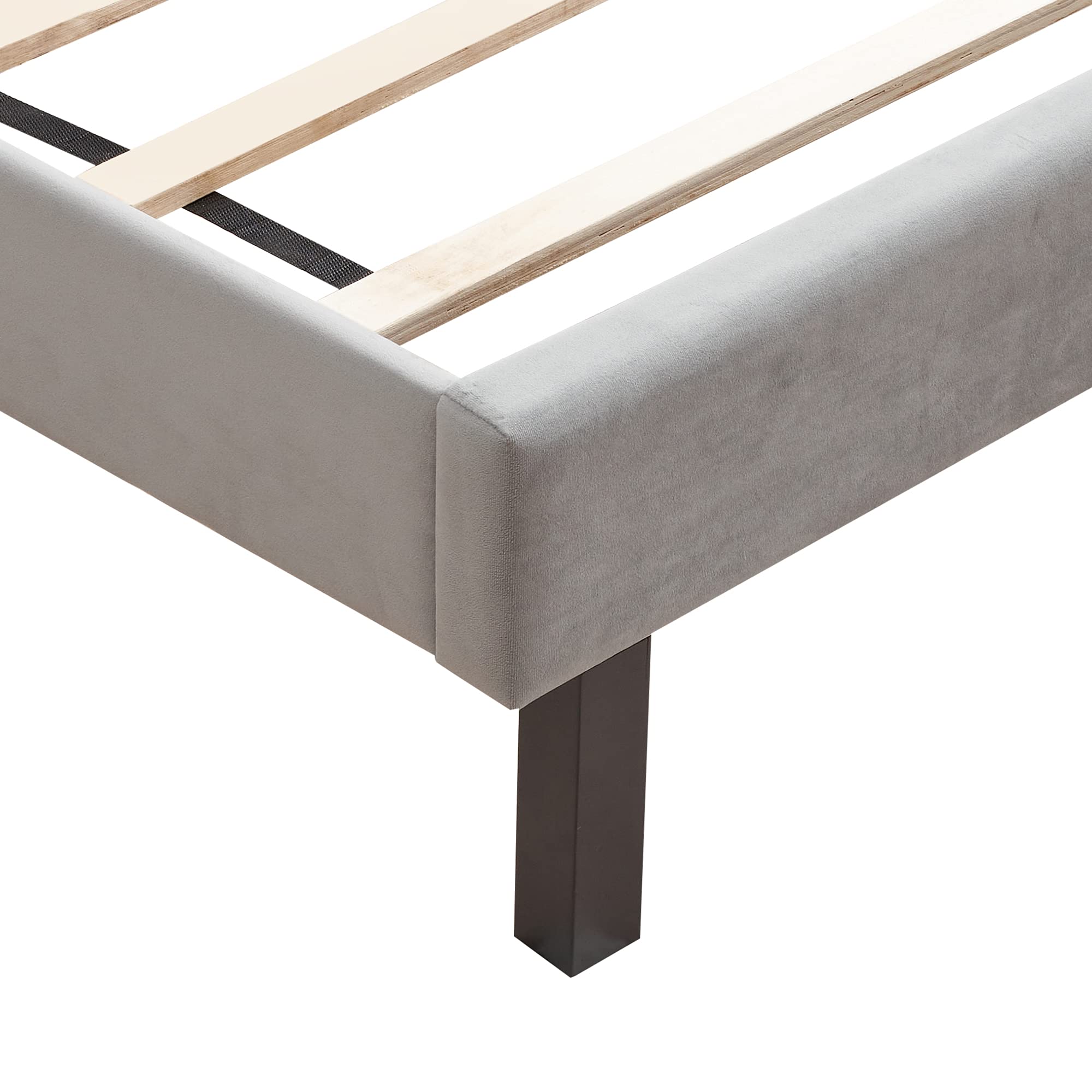 Prohon Queen Platform Bed with Tufted Trim Headboard, Upholstered Bed Frame Curved Bedframes for Kids, Teen & Adults, No Box Spring Needed, 83.8"L x 69.29"W x 42.5"H, Grey