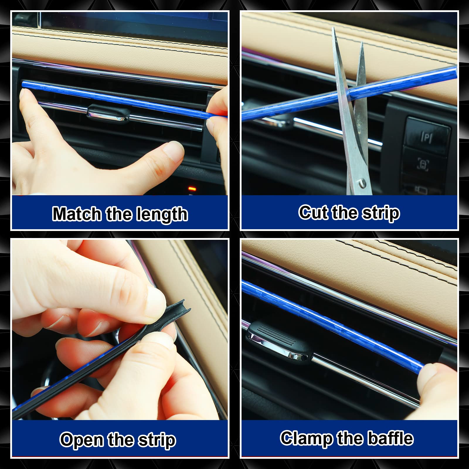 Frienda 28 Pcs Car Accessories: 20 Pcs Air Conditioner Decoration Strip, 4 Non-Slip Silicone Cup Coasters, 4 Car Tire Valve Stem Caps (Blue)