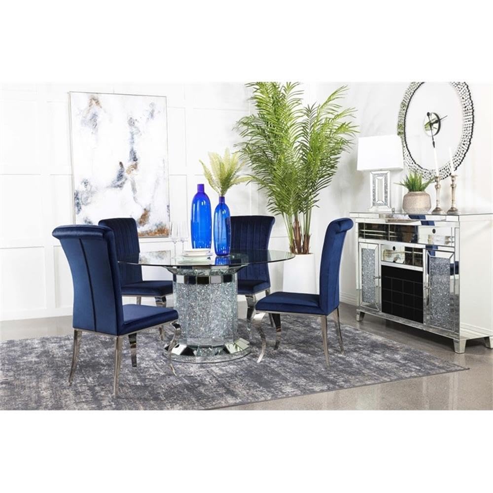 MAKLAINE Contemporary Cylinder Pedestal Glass Top Dining Table in Mirror