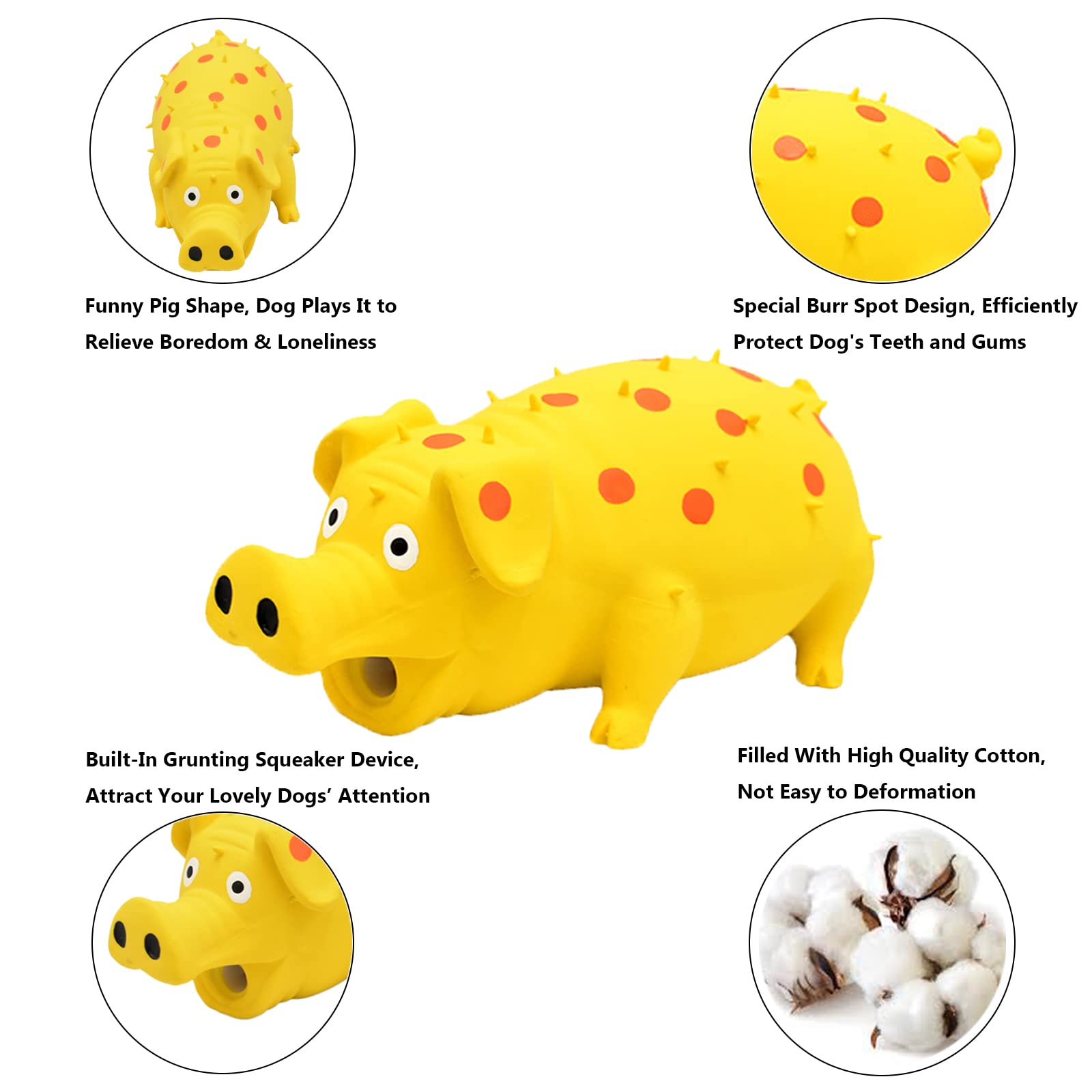 HCHYEY Pig Squeaky Dog Toy, 2 PCS Interactive Rubber Dog Chew Toy - Durable Latex Spot Grunting Pig Toys That Oink for Small Medium Large Dogs (Yellow, Green)