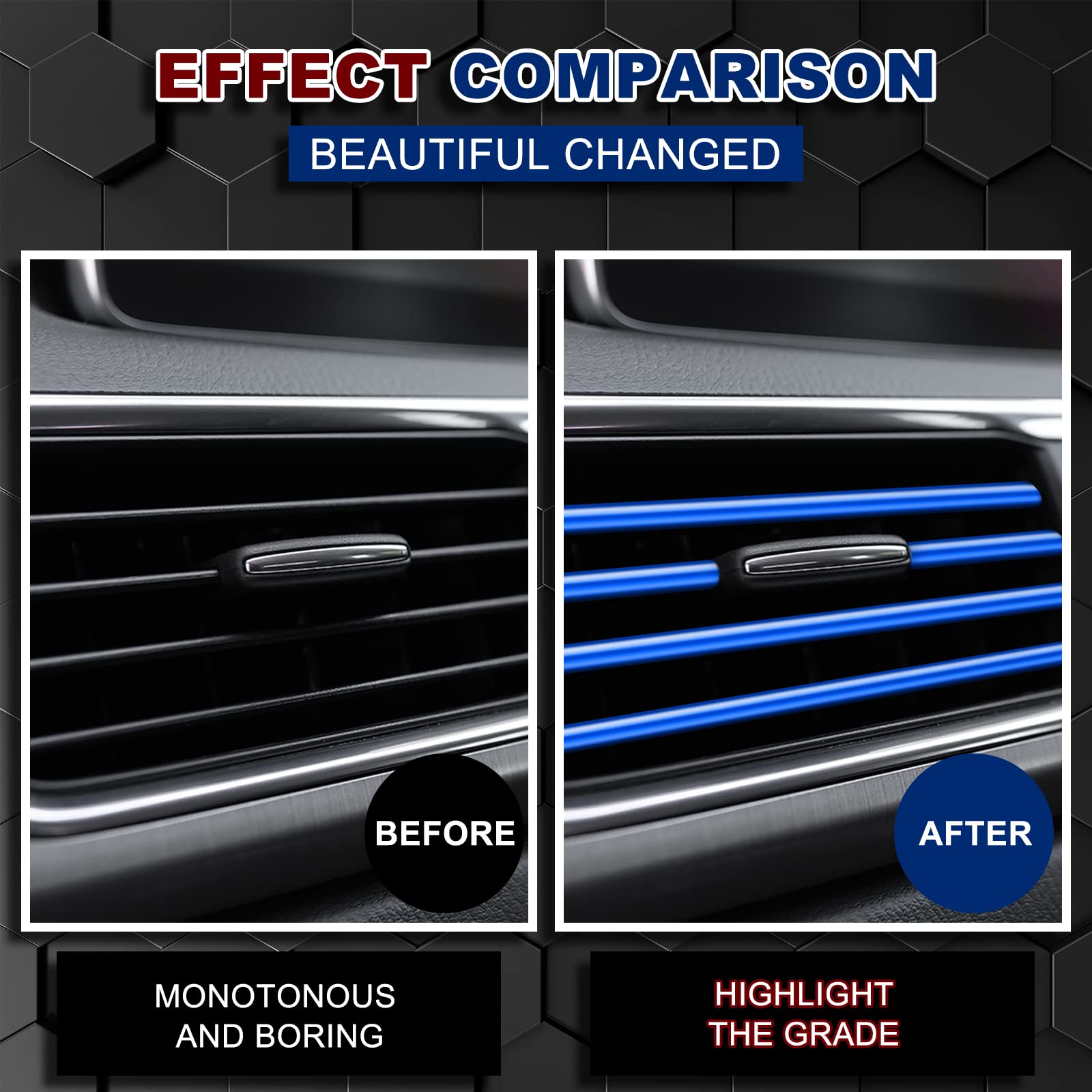 Frienda 28 Pcs Car Accessories: 20 Pcs Air Conditioner Decoration Strip, 4 Non-Slip Silicone Cup Coasters, 4 Car Tire Valve Stem Caps (Blue)