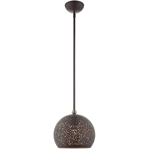 Livex Lighting 49181-07 1 Light Bronze Pendant Black W/ Antique Brass Accents